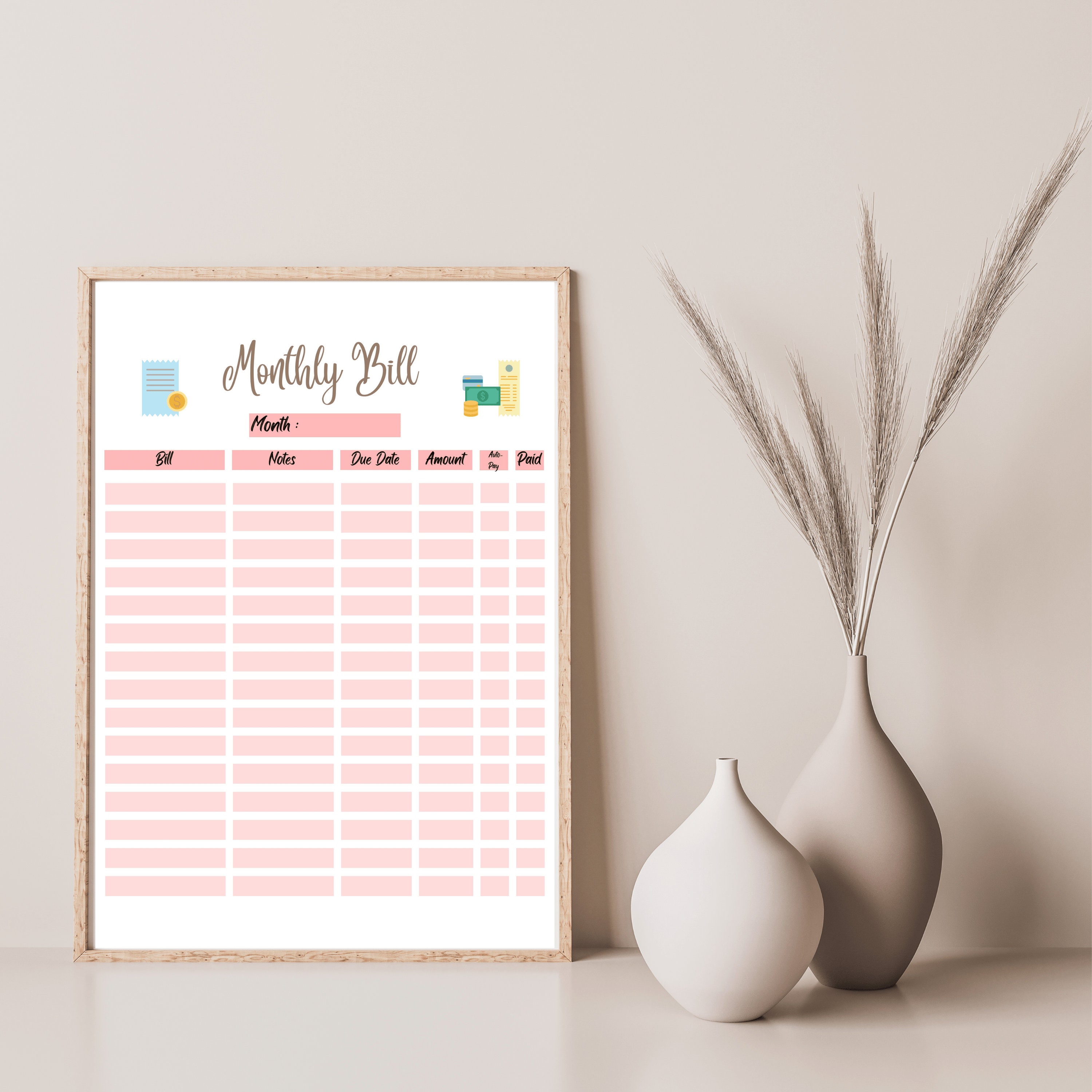 Editable Monthly Bill Payment Tracker Warm Color Tone Monthly Bill Log ...