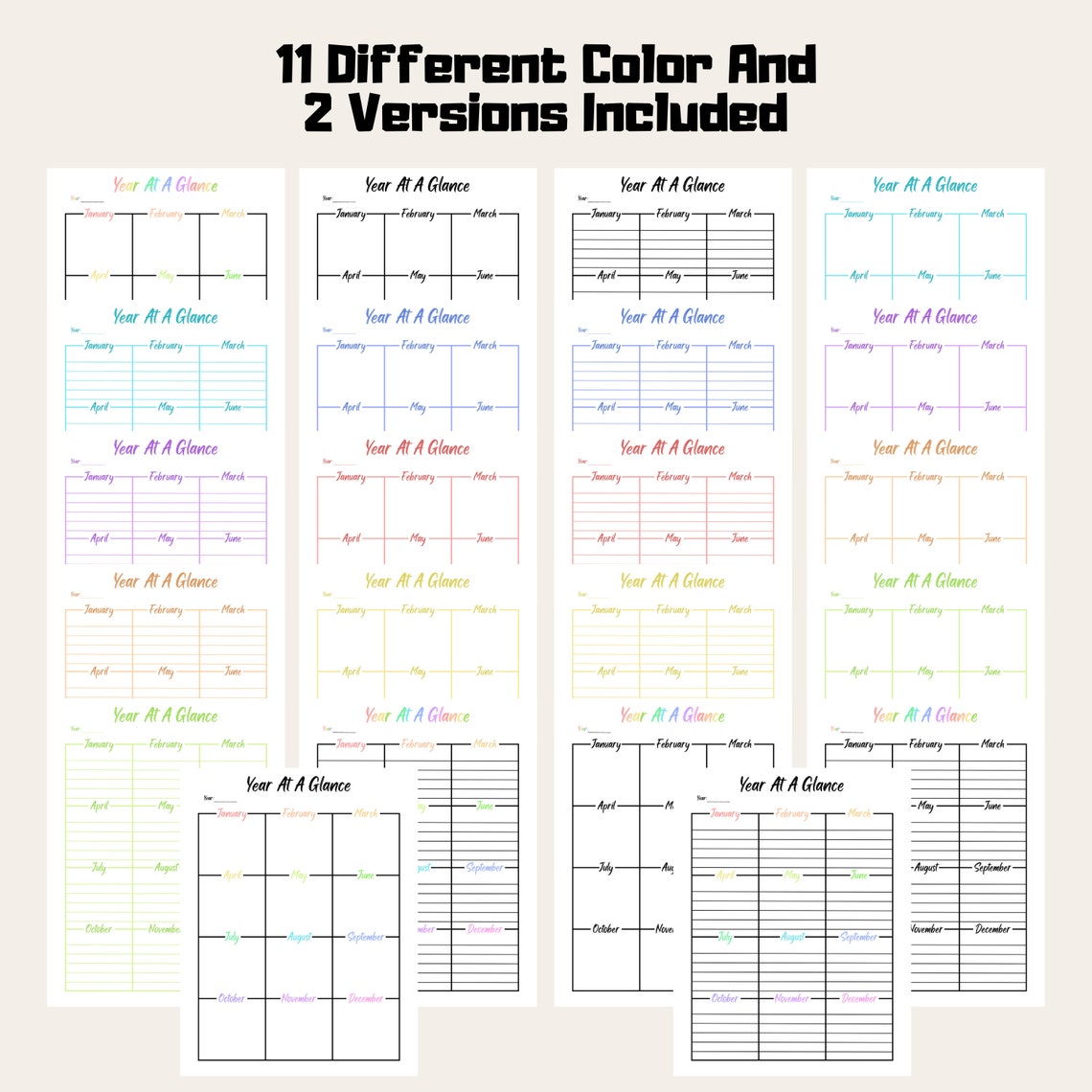 Editable Year at A Glance All Color Bundle, 2023 2024 Calendar Bundle ...