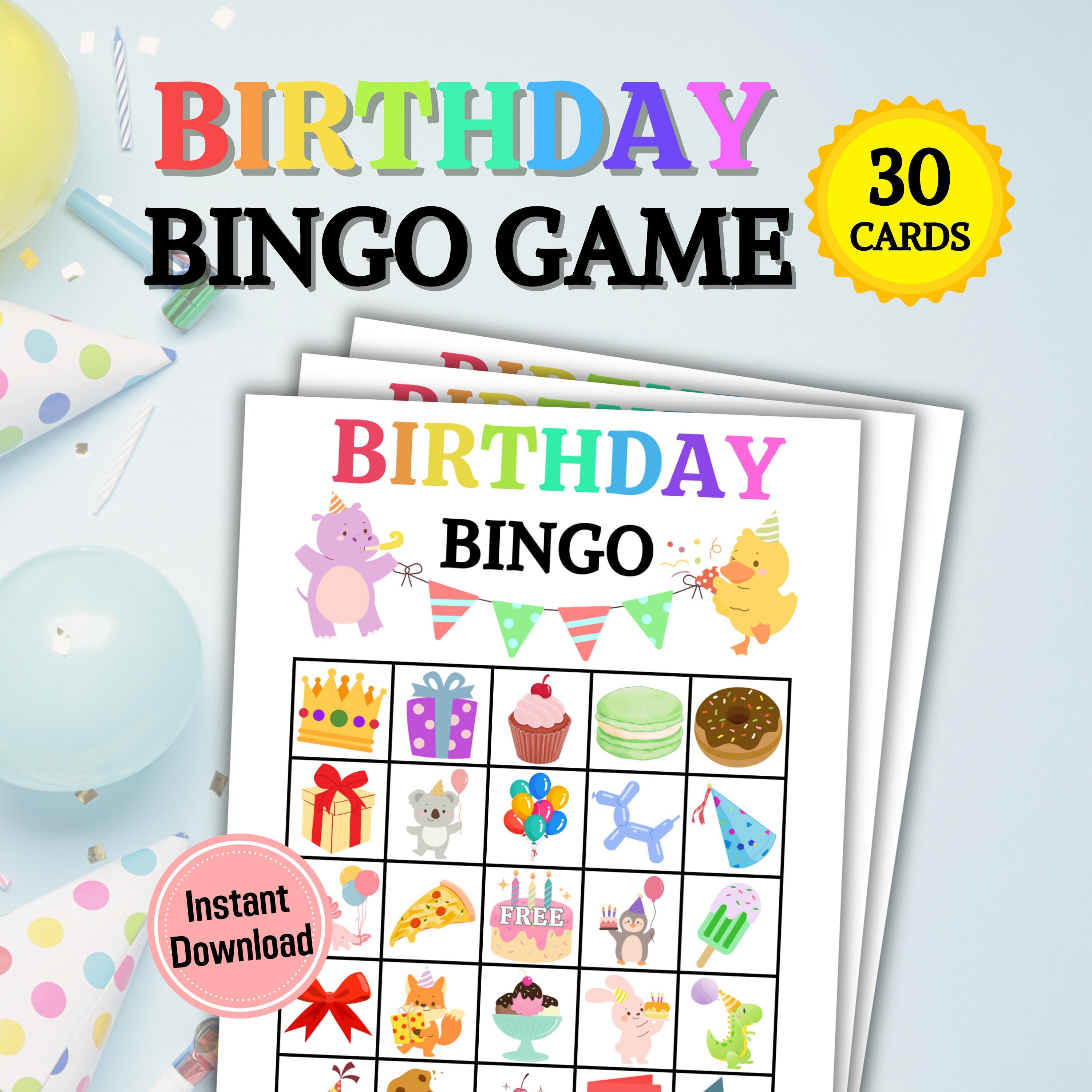 30 Birthday Bingo Game Birthday Party Activities and Games for Kids and ...