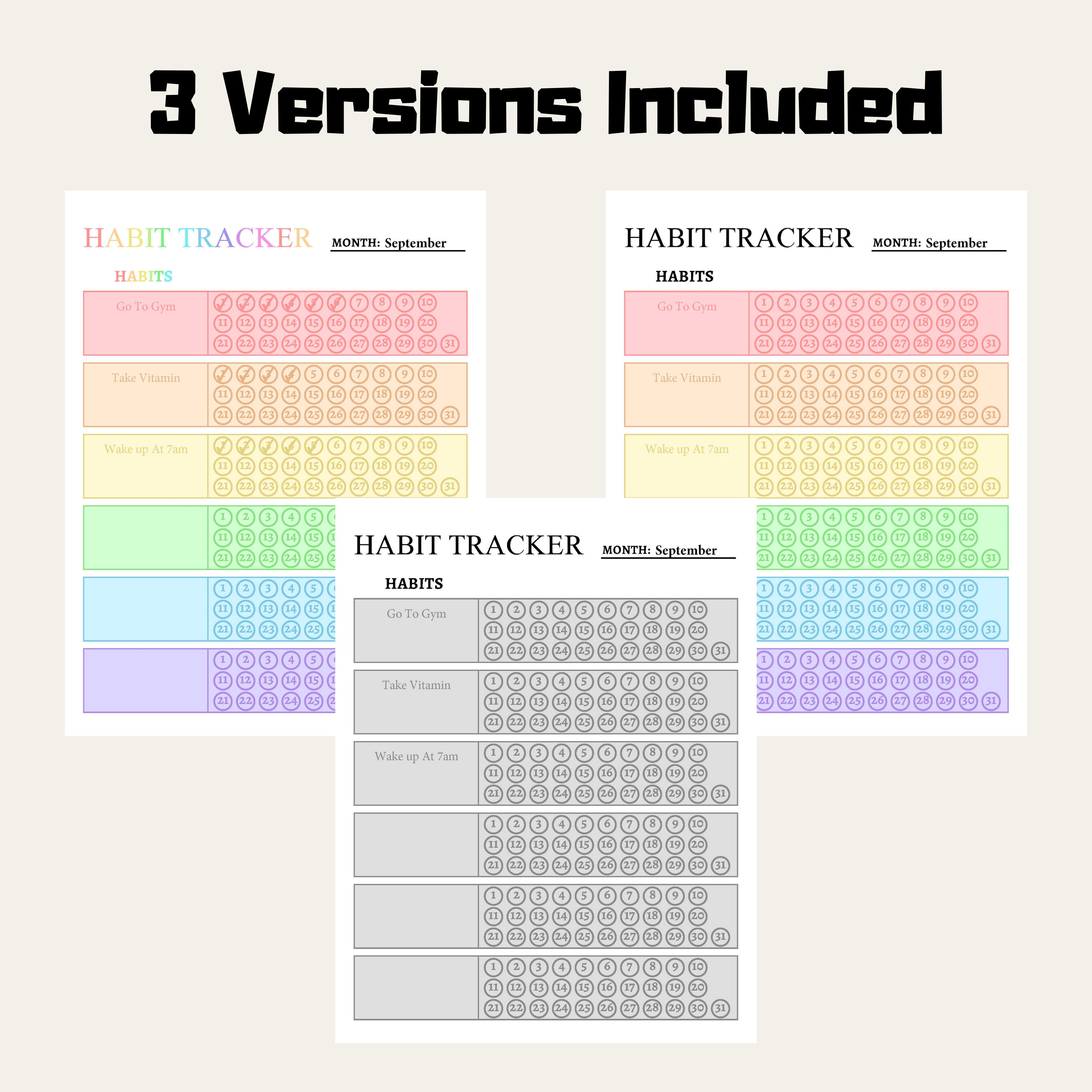 Monthly Habit Tracker Rainbow Color Printable, Habit Tracker Template ...