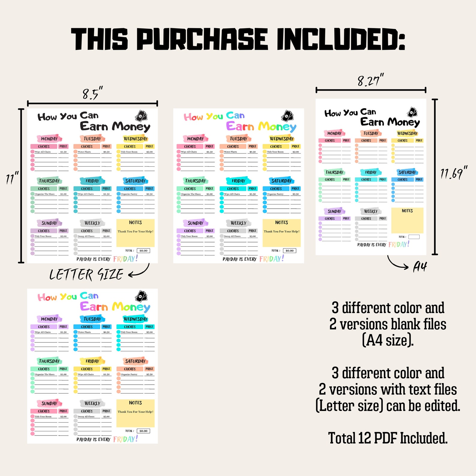 How You Can Earn Money Chart Printable Weekly Chore Chart for Kids ...