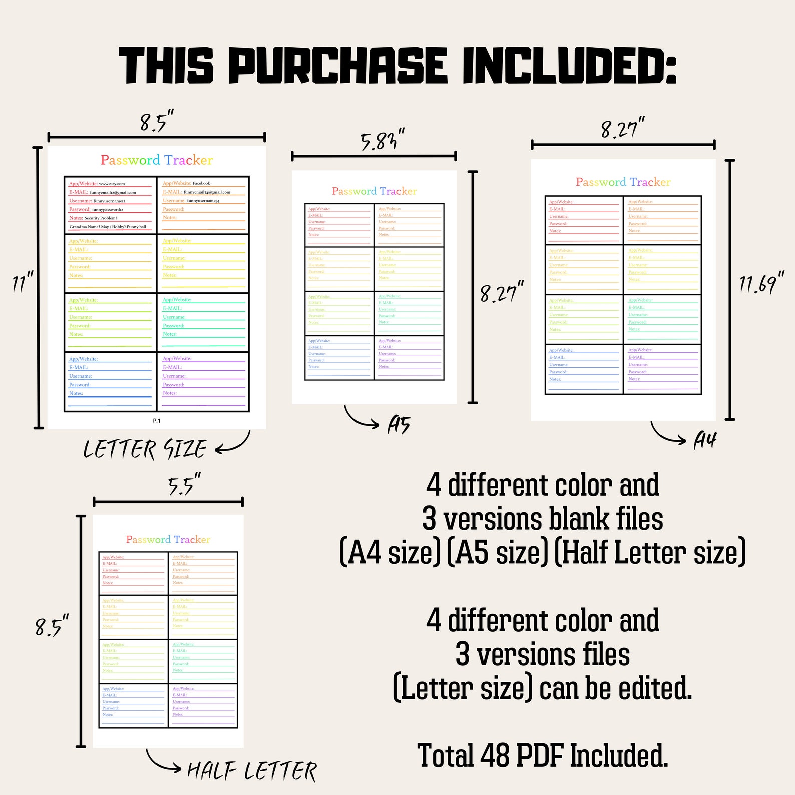 Editable Password Tracker Printable Rainbow Color Password Book ...