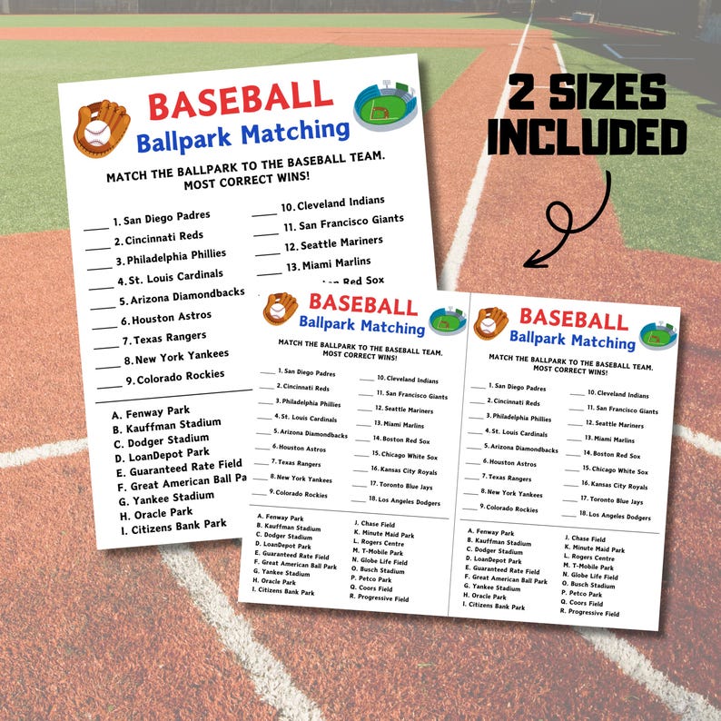 Baseball Ballpark Matching Game | Printable Baseball Trivia Game ...