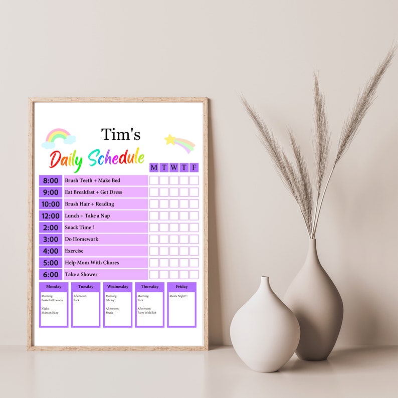 Kids Daily Schedule Cool Color Tone Organize Child's - Etsy