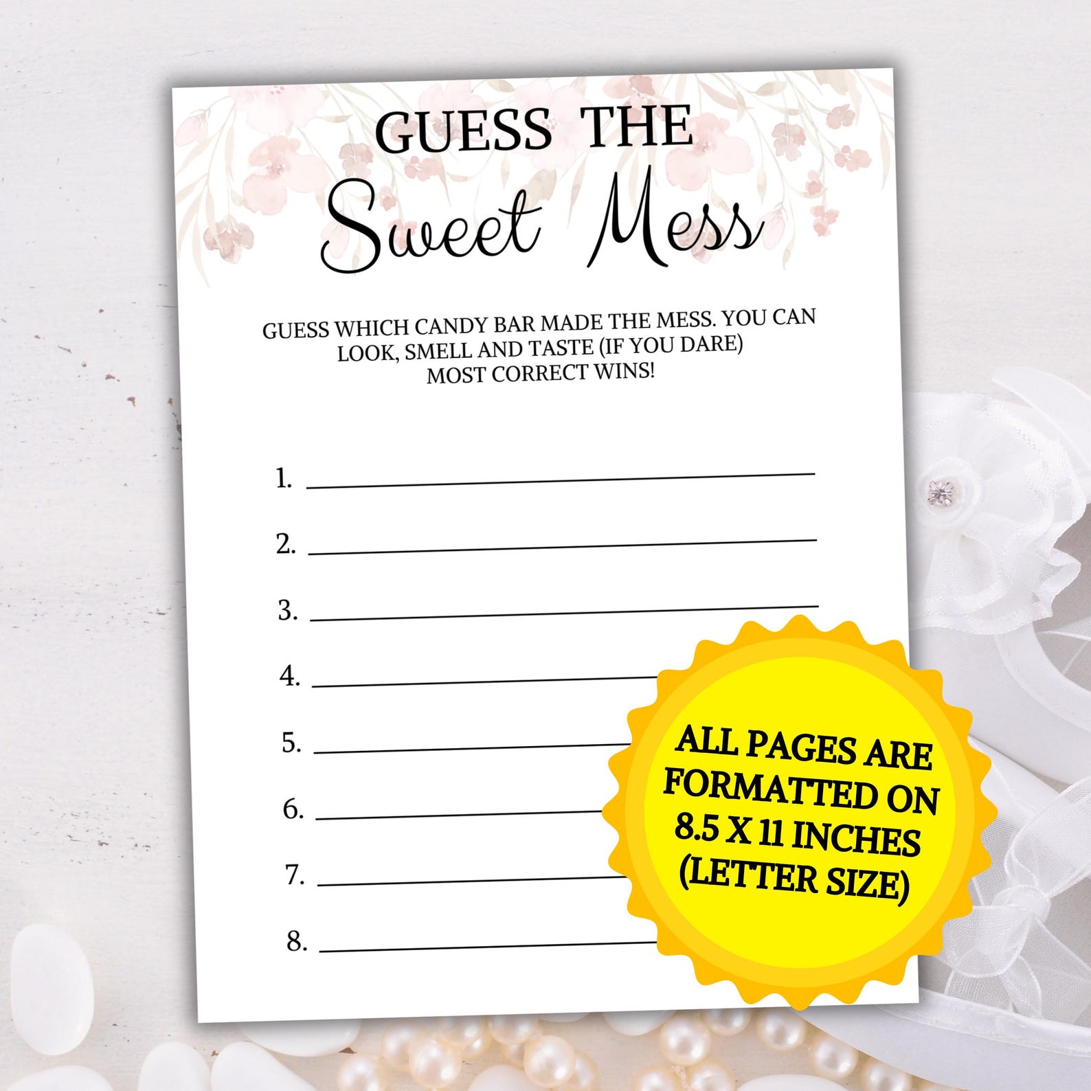 Baby Shower Guess the Sweet Mess Game | Guess Candy Bar Game Printable ...