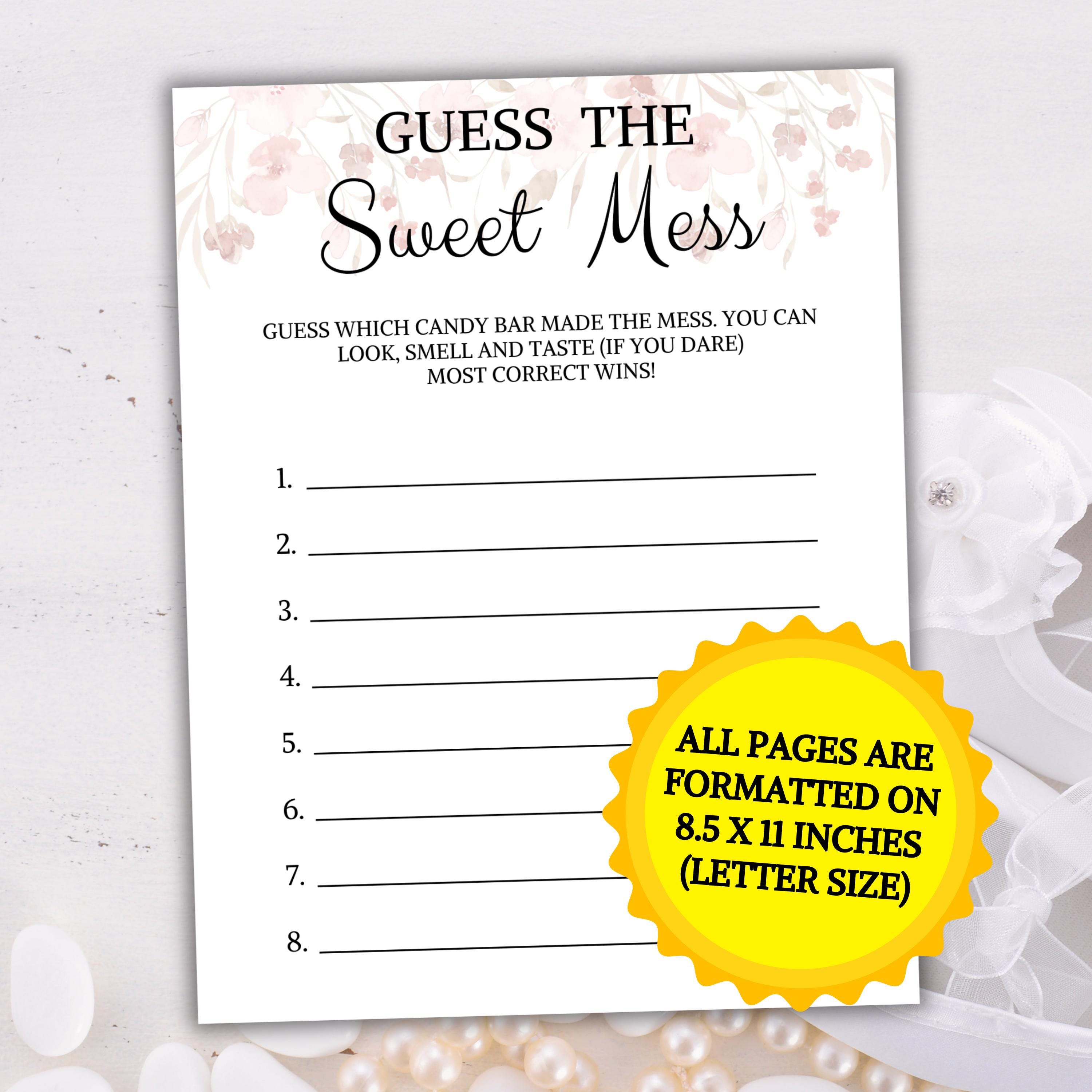 Baby Shower Guess the Sweet Mess Game | Guess Candy Bar Game Printable ...