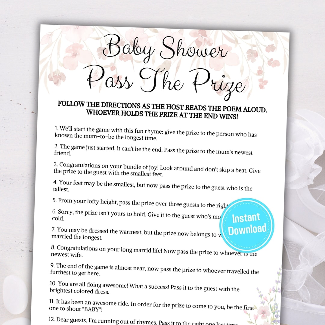 Baby Shower Pass the Prize Rhyme Game | Pass the Gift DIY Printable ...
