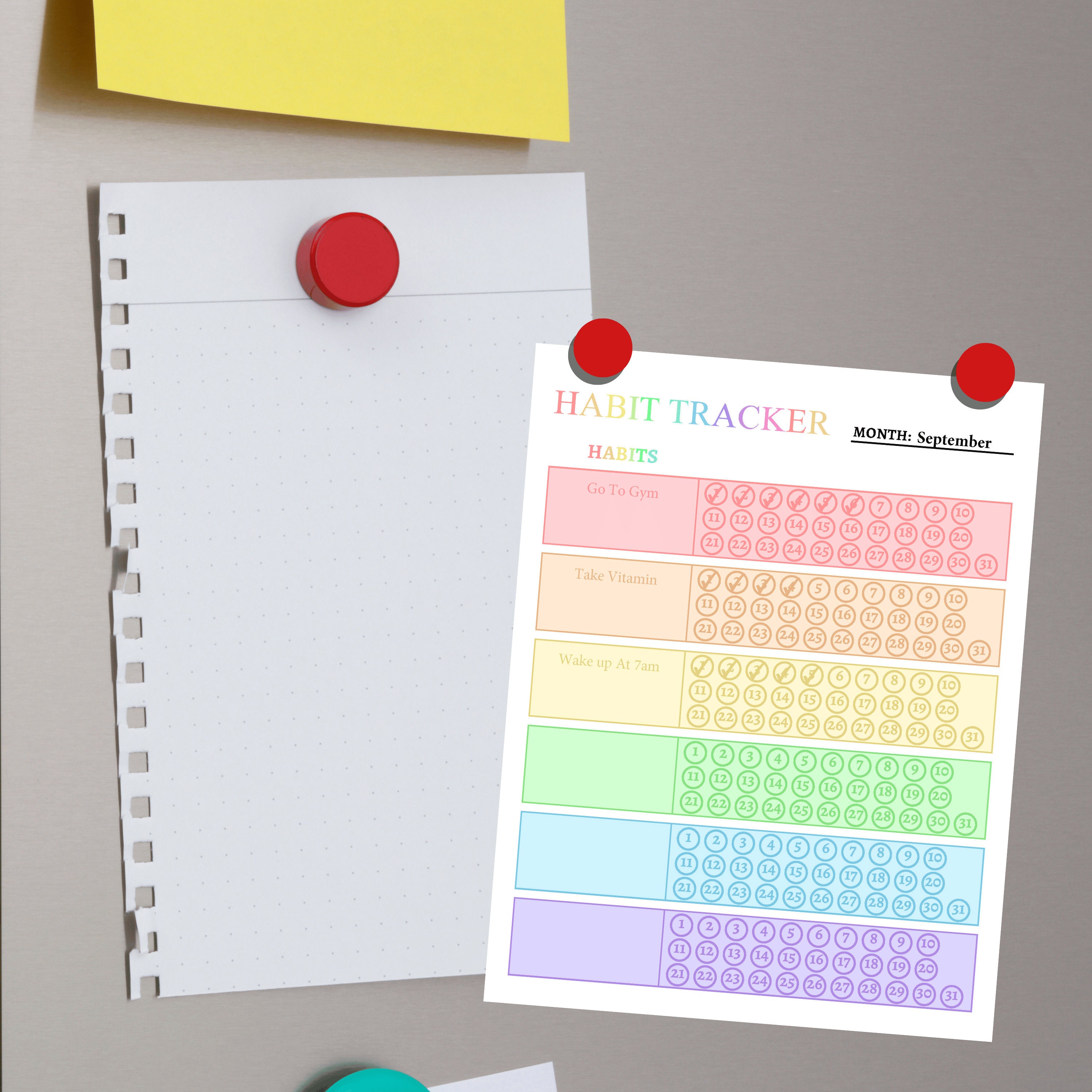 Monthly Habit Tracker Rainbow Color Printable, Habit Tracker Template ...