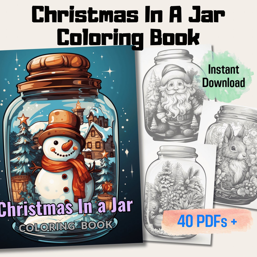 Christmas in a Jar Coloring Book, 20 Christmas in a Jar Grayscale ...