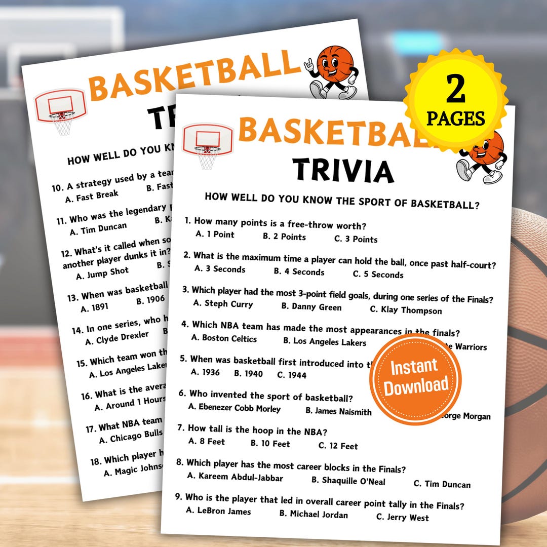 Basketball Trivia Game | Printable NBA Trivia Game | Sports Trivia Quiz ...