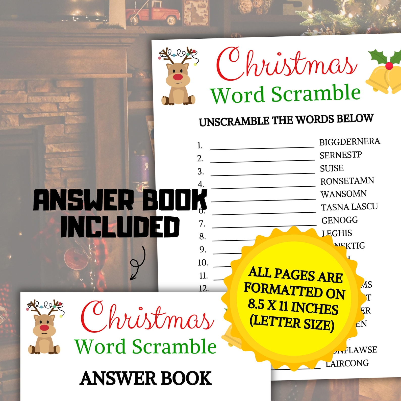 Christmas Word Scramble Game | Christmas Party Unscramble Game ...