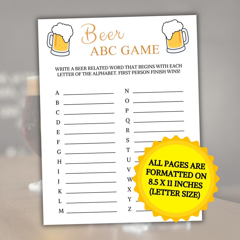 Beer ABC Game | Printable Alphabet Race Game | Beer Race Game | Beer ...