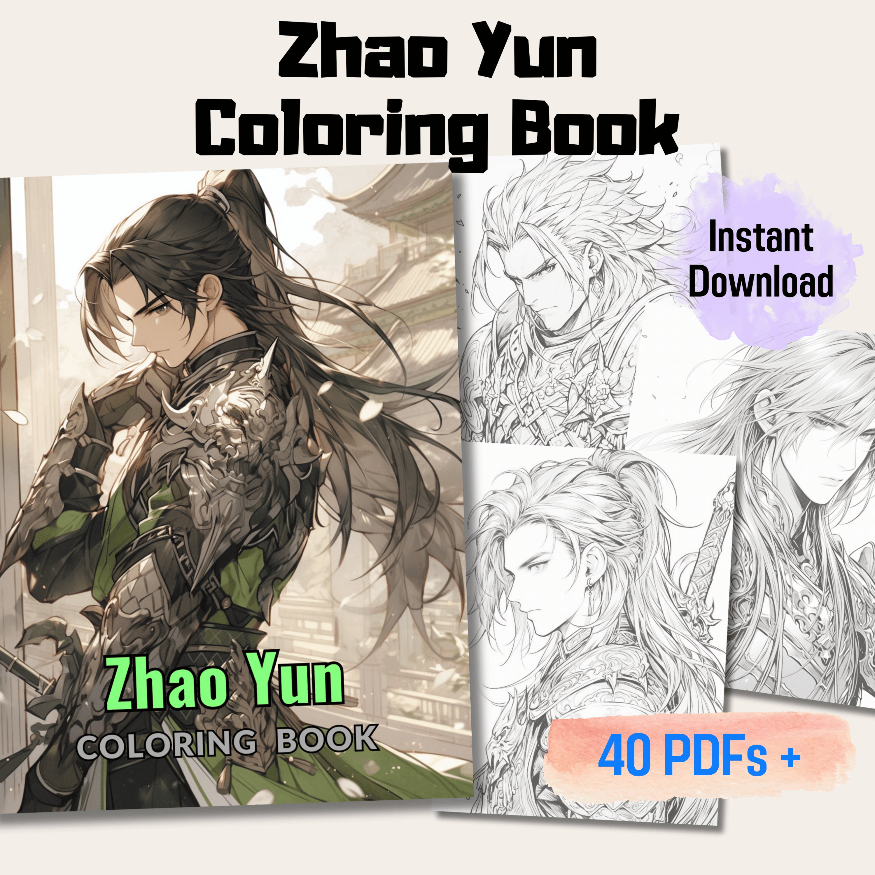 20 Zhao Yun Grayscale Coloring Book, Ancient Warrior Art, Stress Relief ...