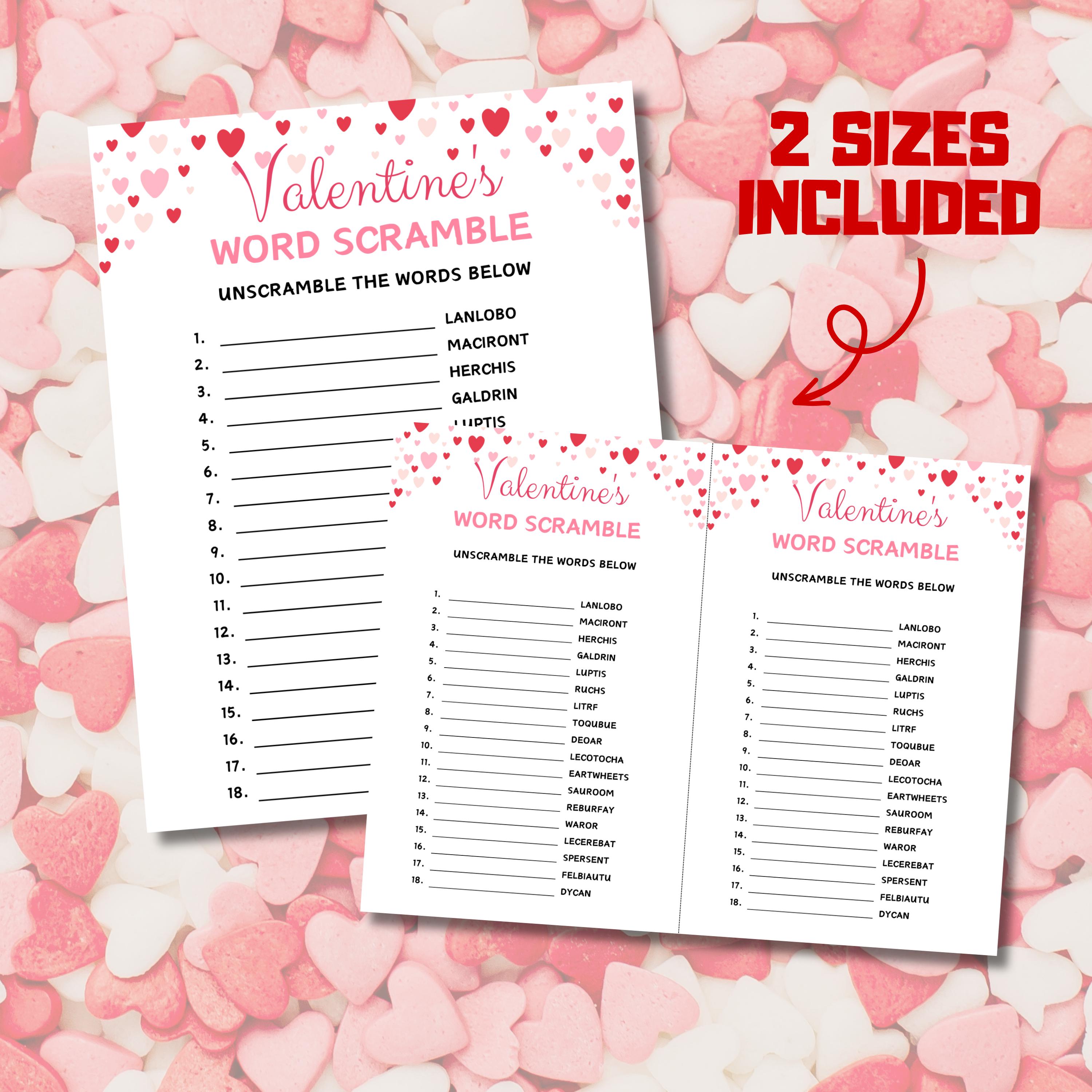 Valentine's Day Word Scramble Game | Valentines Day Love Word Game ...