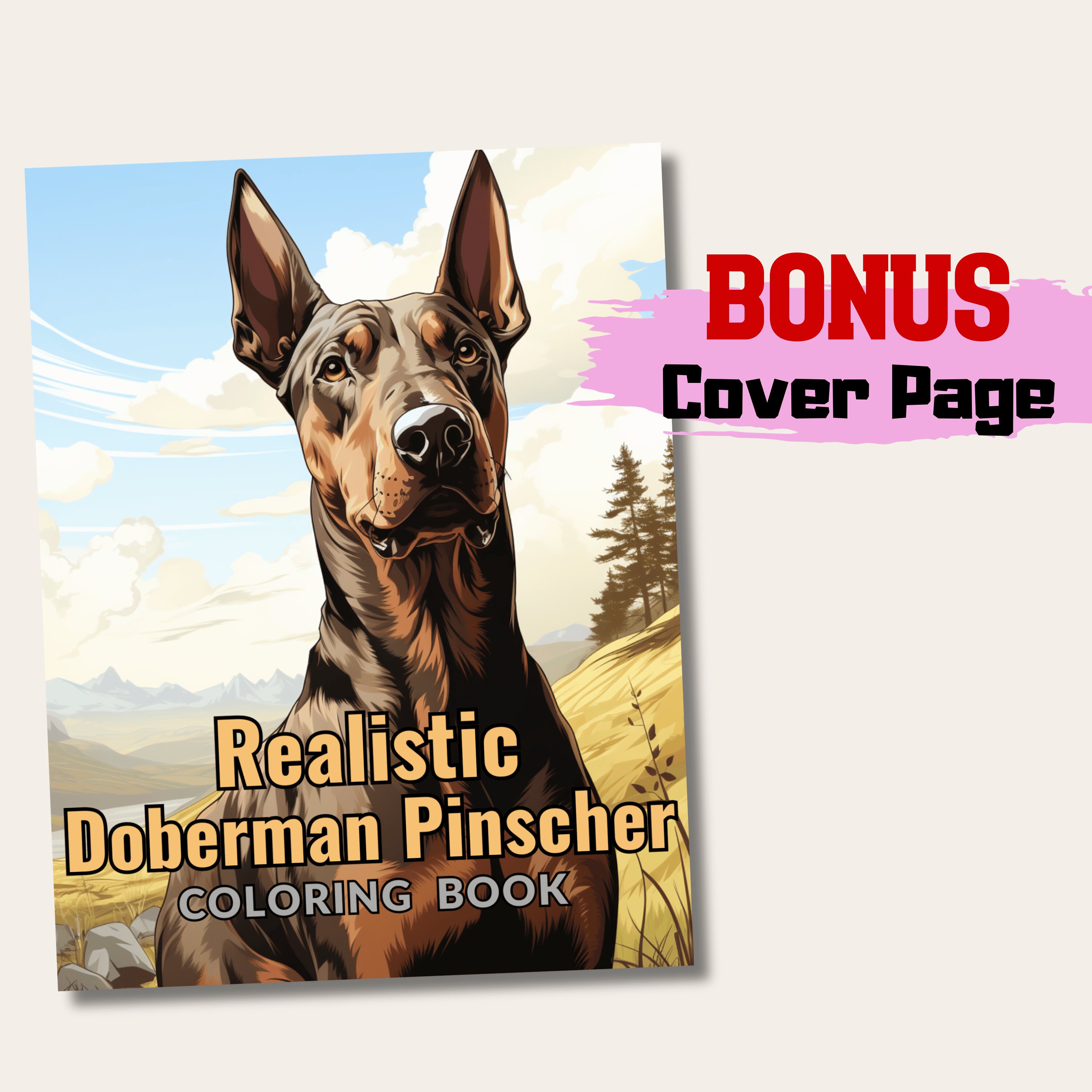 Realistic Doberman Pinscher Coloring Book, 20 Dogs Grayscale Coloring ...