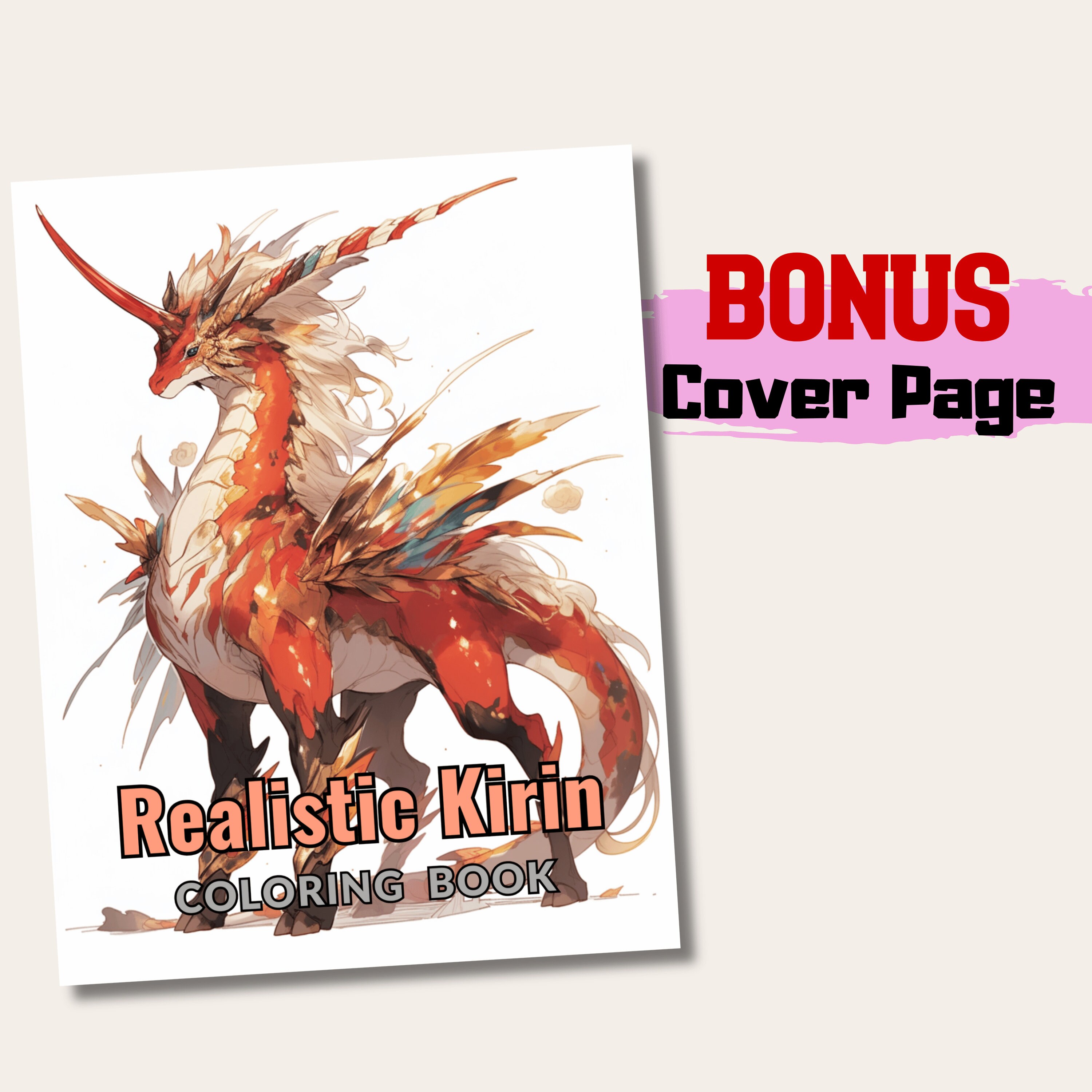 20 Realistic Kirin Grayscale Coloring Book, for Adults and Kids ...