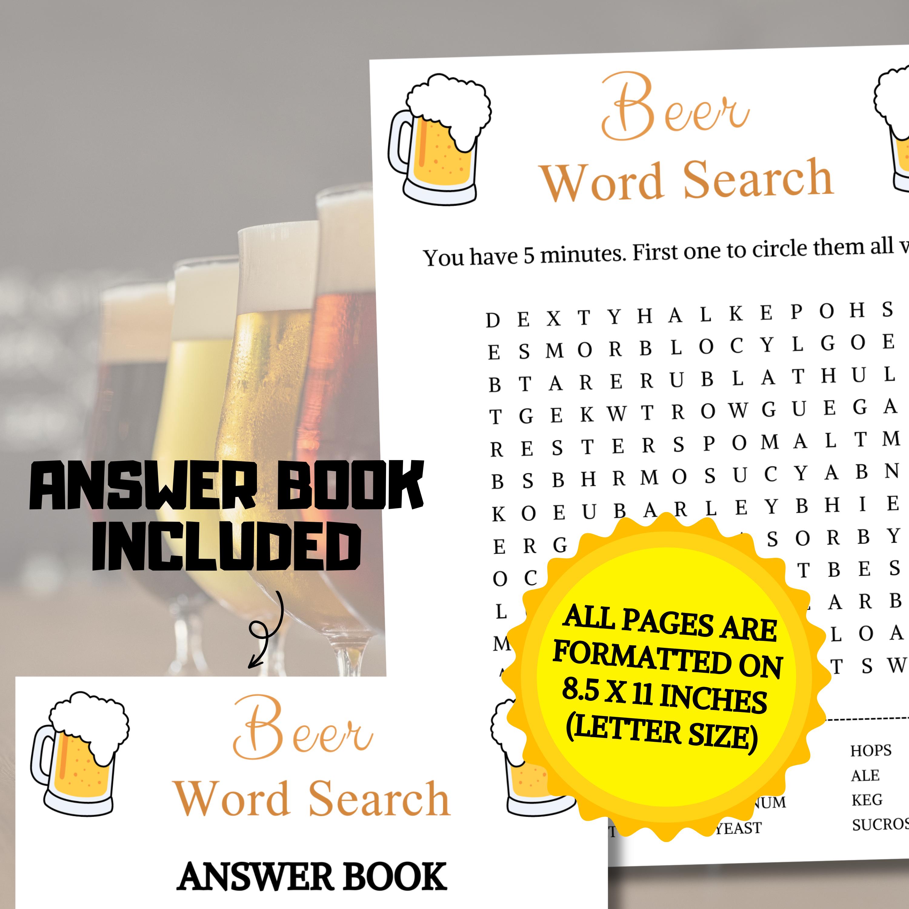 Beer Word Search Game | Printable Beer Word Search Puzzle Game | Beer ...