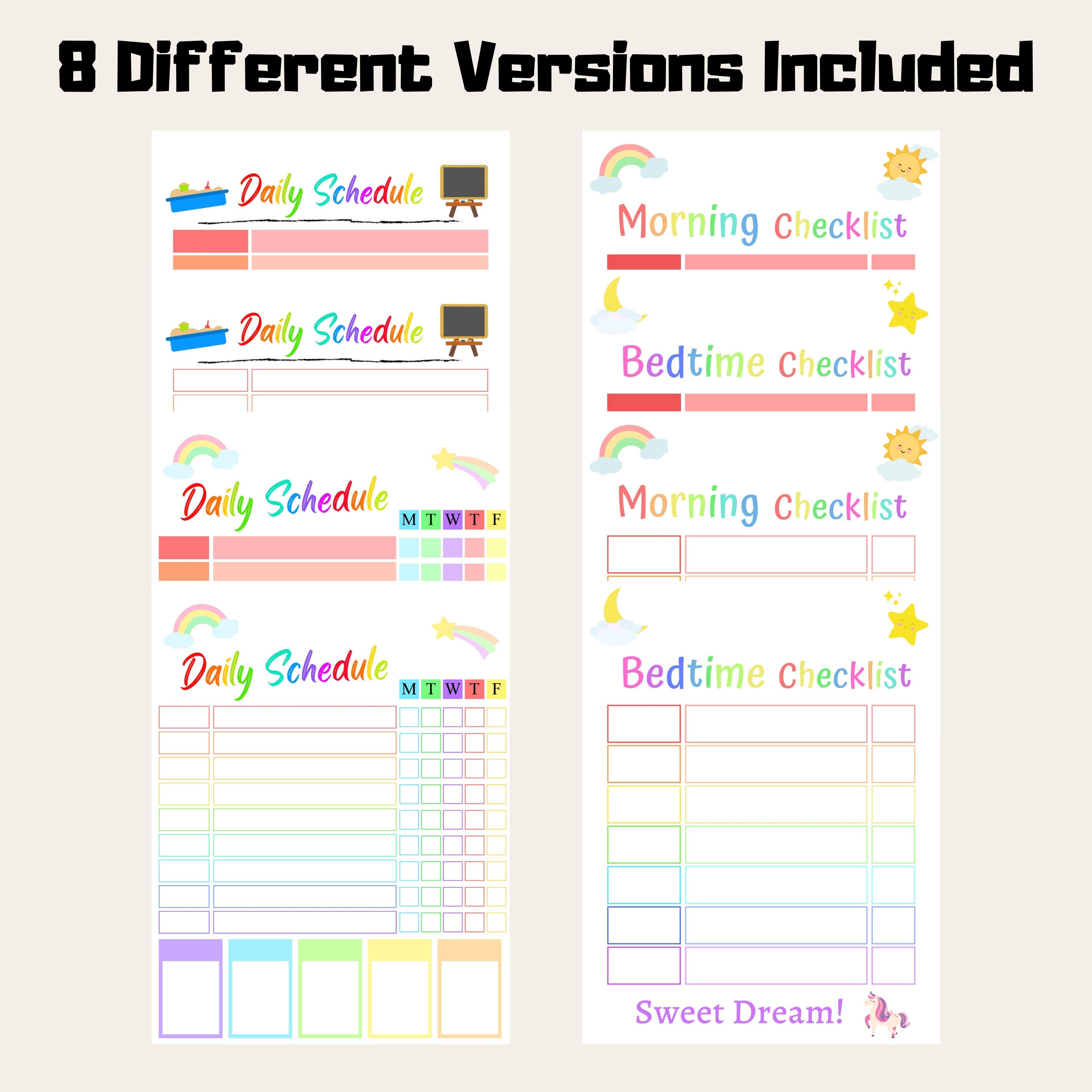 Editable Kids Morning/bedtime Checklist Bundle Rainbow Color, Kids ...