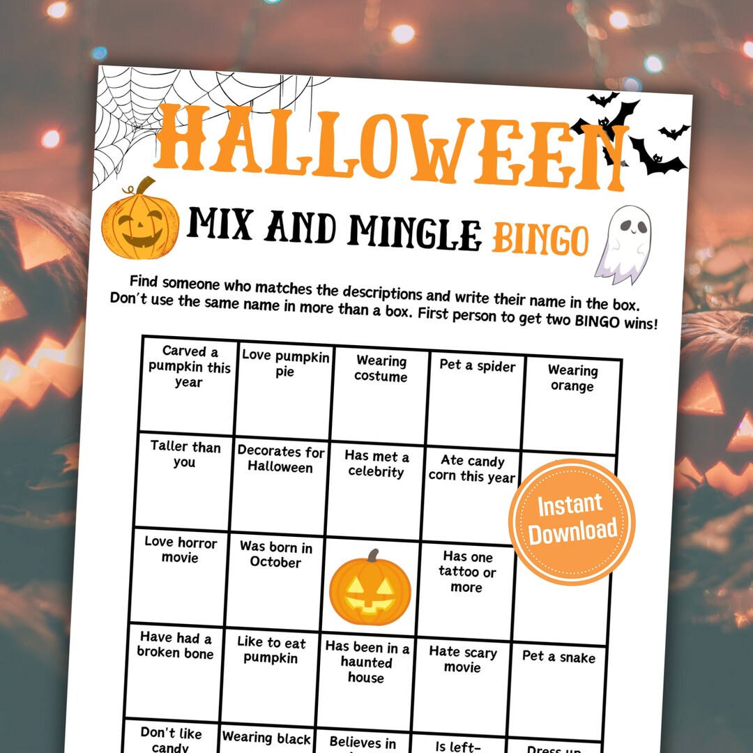Halloween Mix and Mingle Bingo Game | Halloween Find the Guest Bingo ...