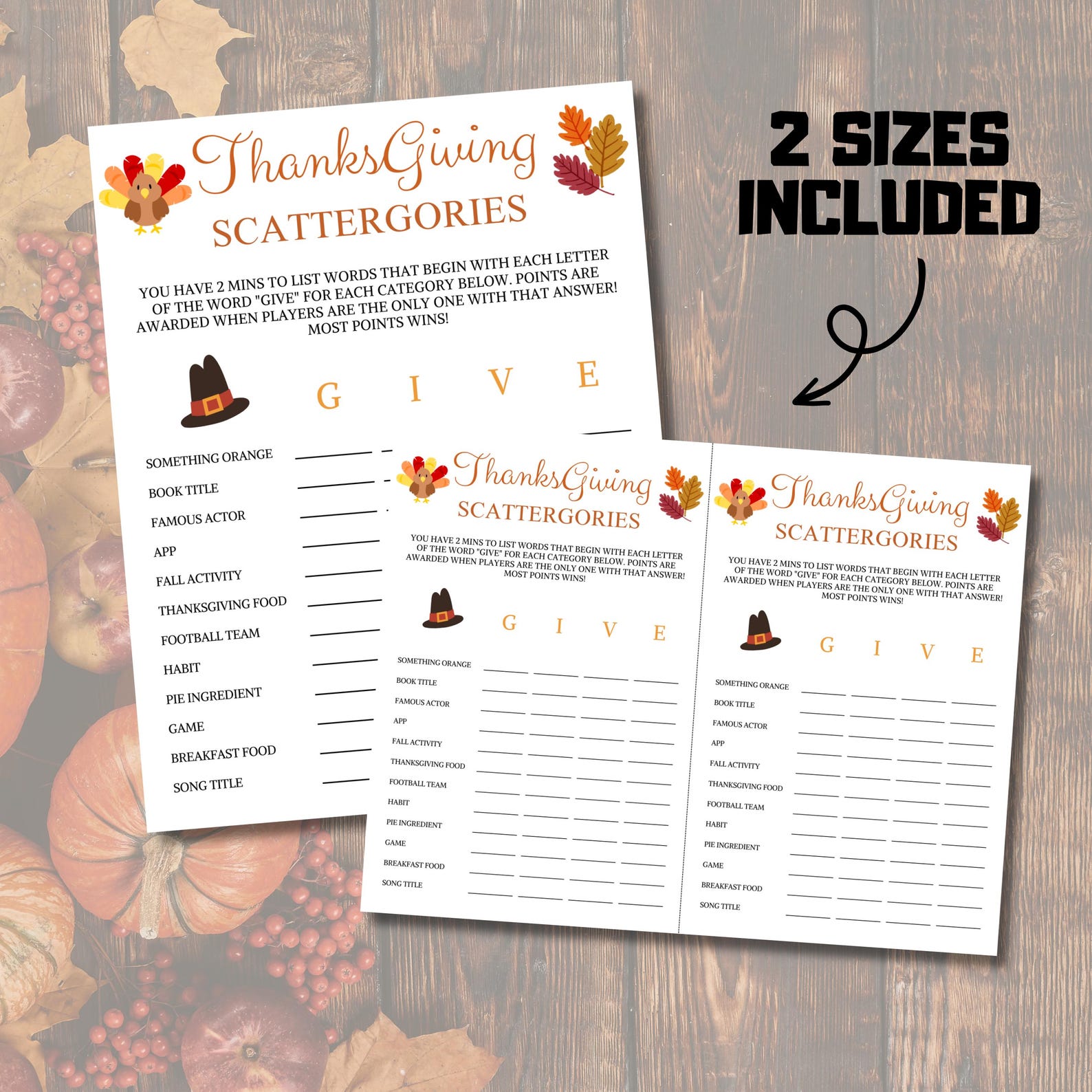 Thanksgiving Scattergories Game | Thanksgiving Think Fast Game ...
