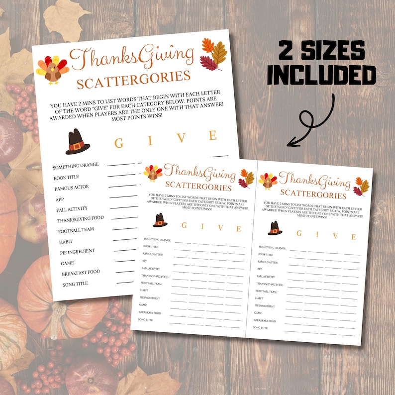 Thanksgiving Scattergories Game | Thanksgiving Think Fast Game ...