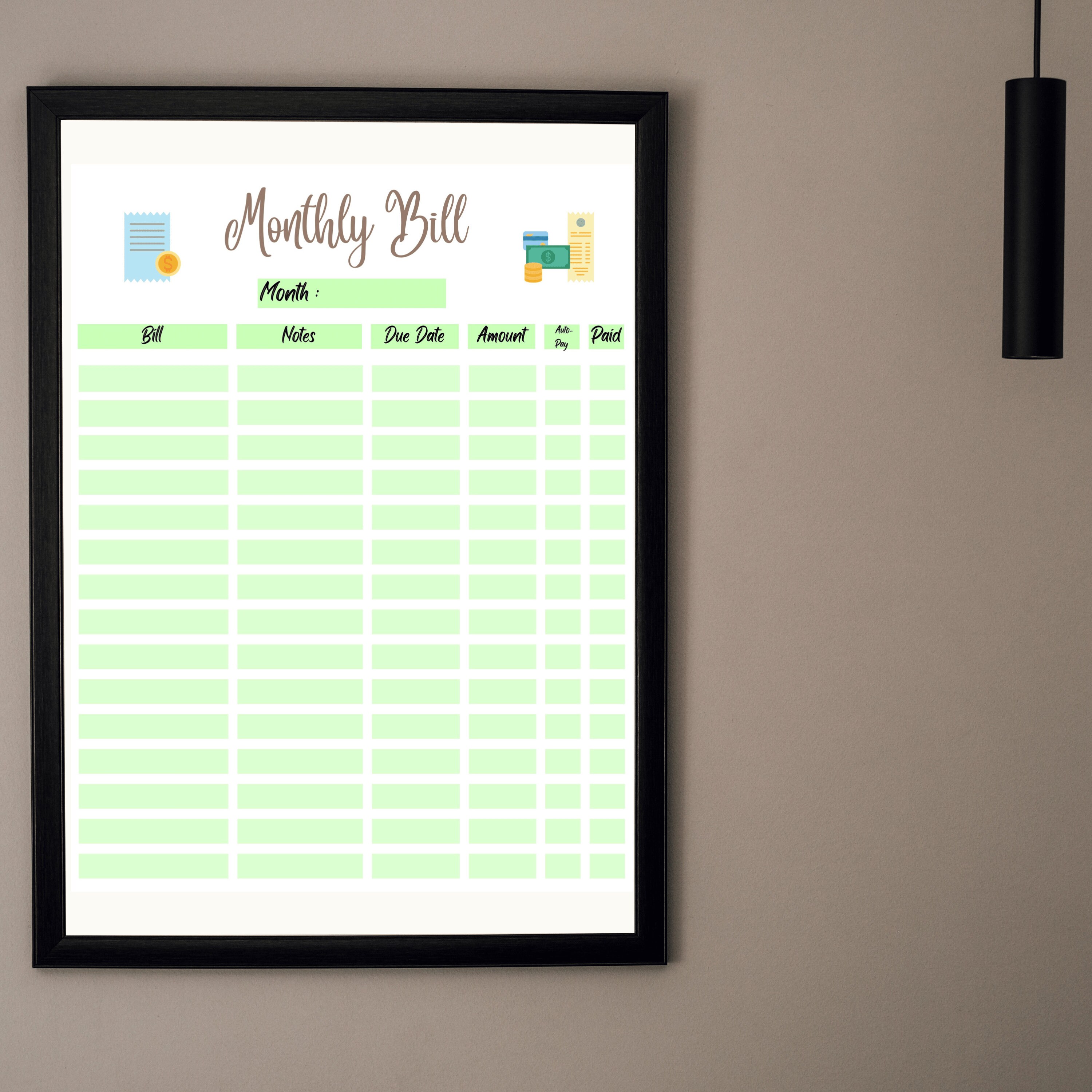 Editable Monthly Bill Payment Tracker Cool Color Tone, Monthly Bill Log ...