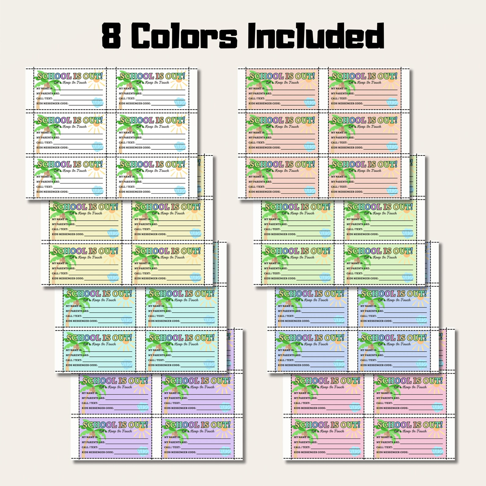 Editable Kids Contact Card, End of School Cards for Kids, Keep in Touch ...