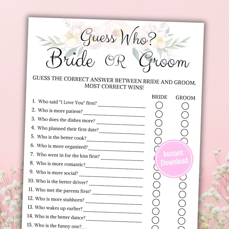 Bridal Shower Guess Who? Bride or Groom | Bride or Groom Printable Game ...
