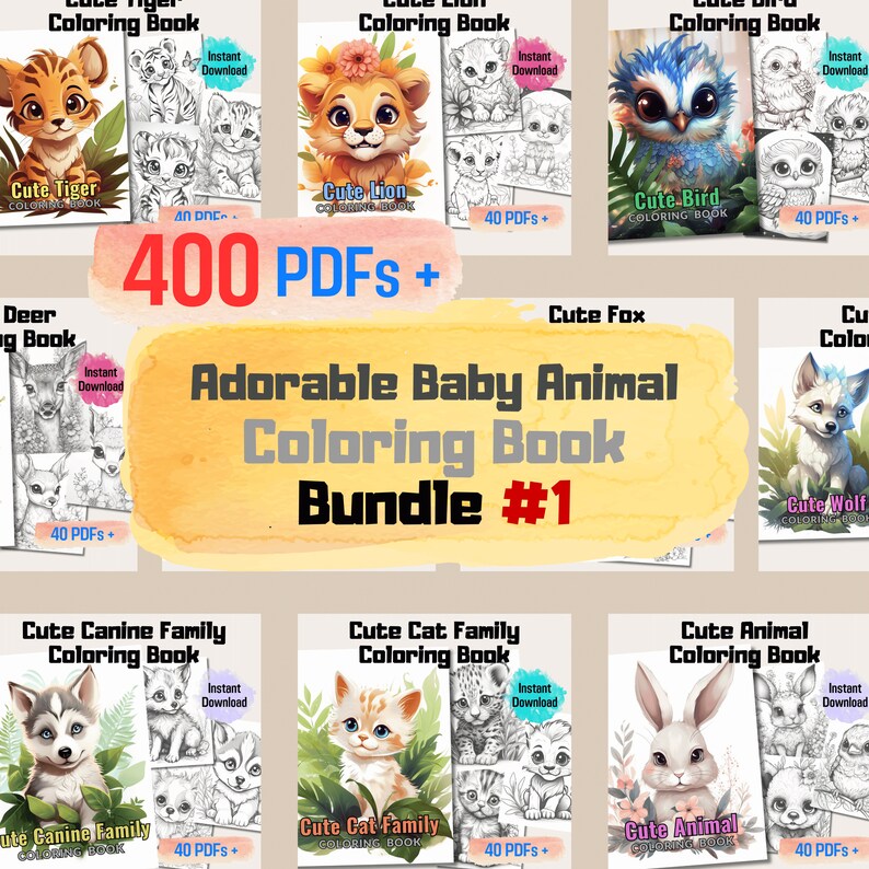 Adorable Baby Animal Coloring Book Bundle 400 Coloring Book - Etsy