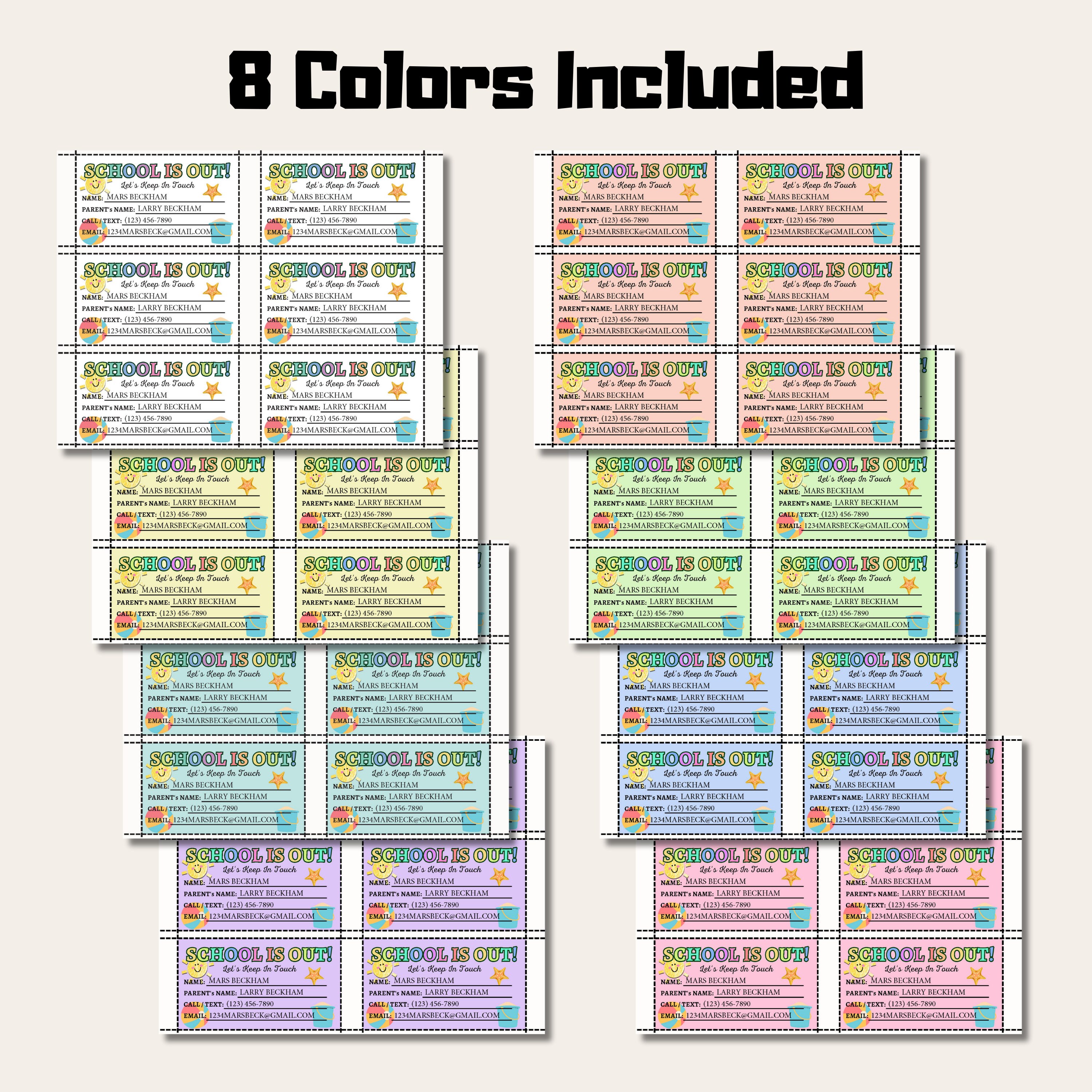 Editable Printable Kids Summer Contact Card, End of School Cards for ...