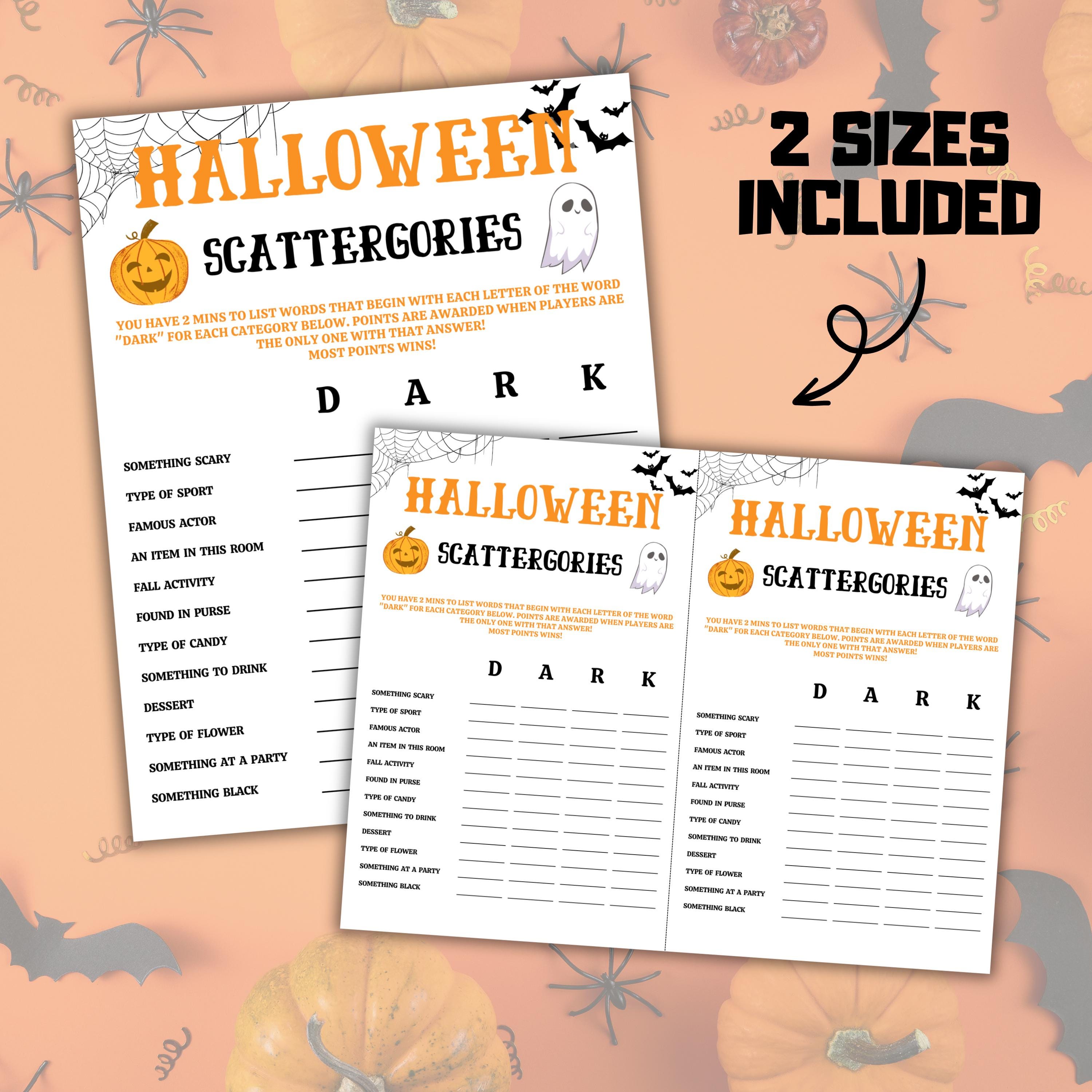 Halloween Scattergories Game | Halloween Think Fast Game | Fun ...
