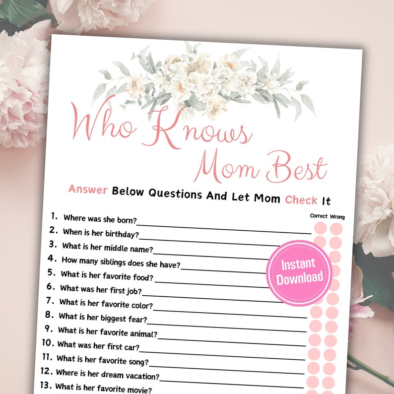 Who Knows Mom Best Who Knows Mommy Best Game Mothers Trivia Quiz Game ...