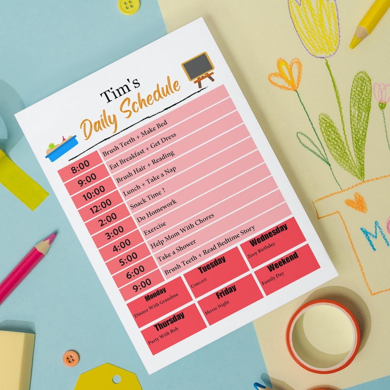 Editable Kids Daily Schedule Template Warm Color Tone, Personalized ...