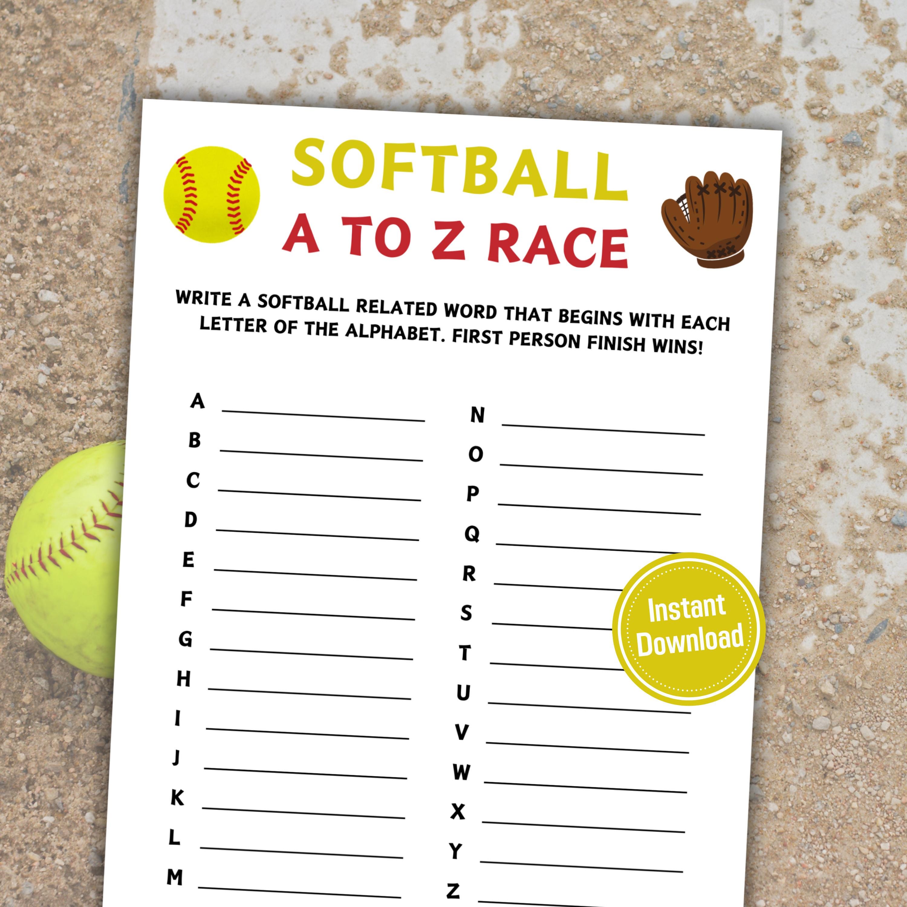 Softball A to Z Race Game | Printable Softball Team ABC Race Games ...