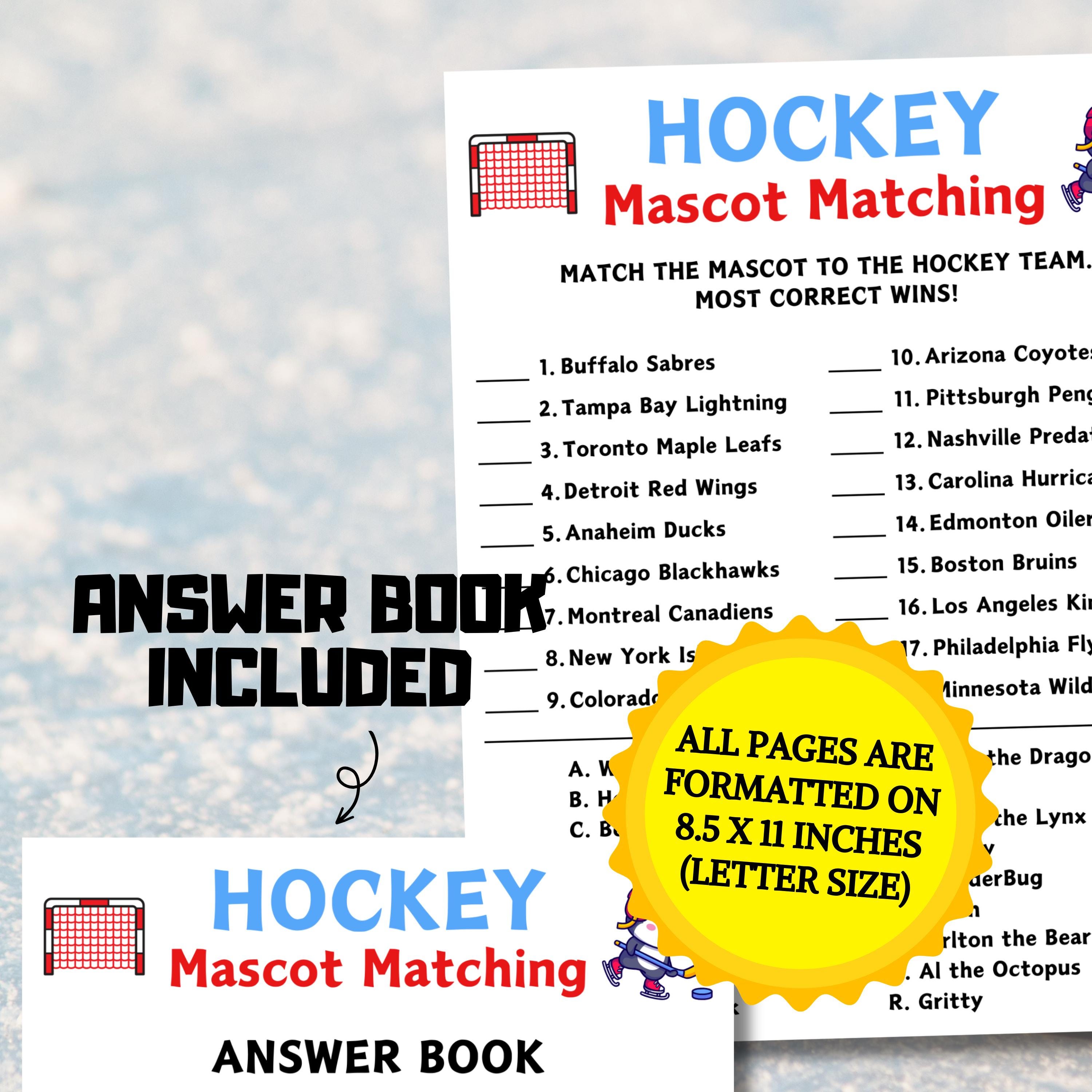 Hockey Mascot Matching Game | Printable Hockey Trivia Game | Hockey ...