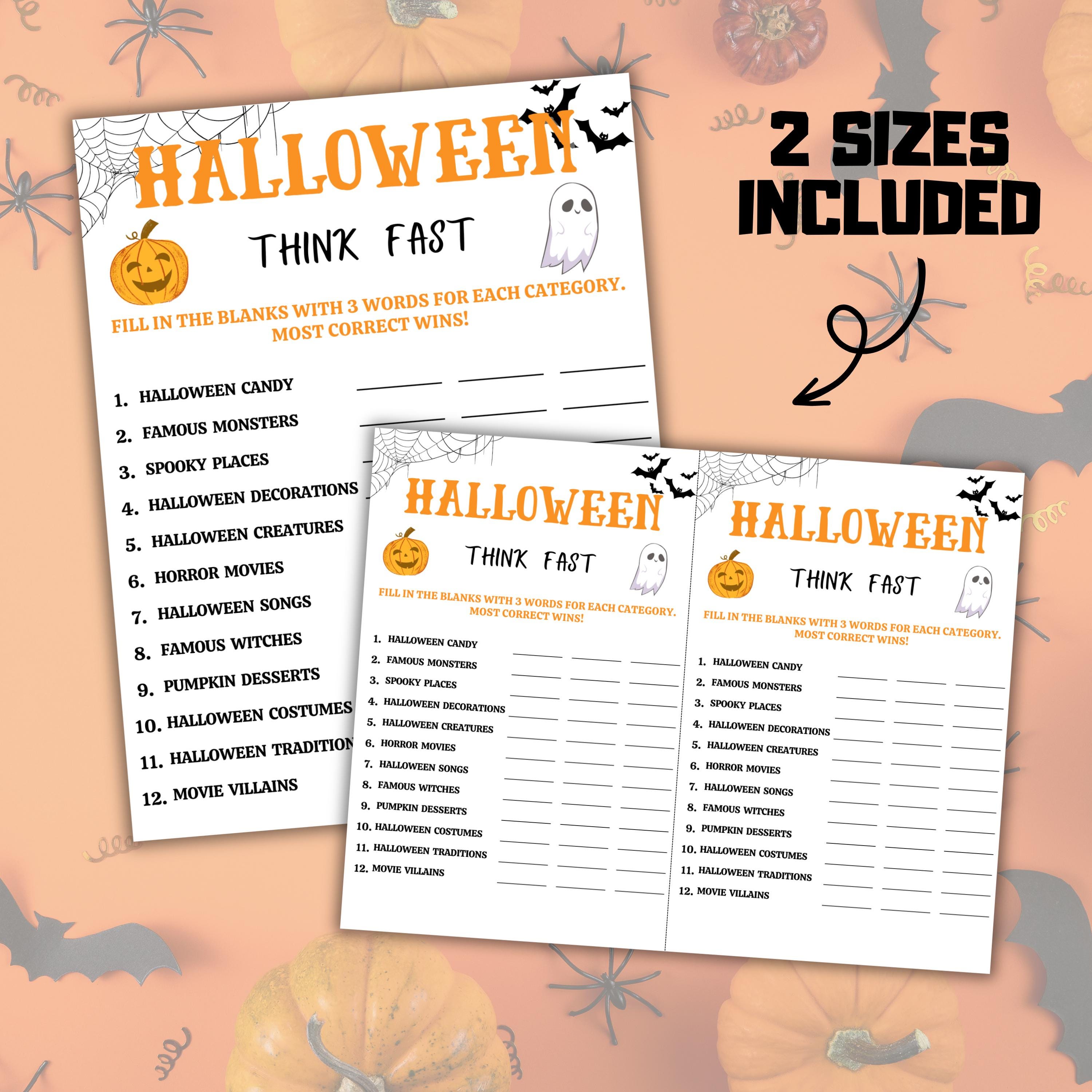 Halloween Think Fast Game | Halloween Trivia Game | Printable Halloween ...
