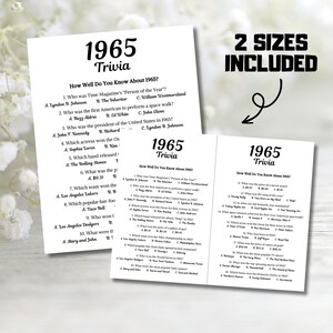 1965 Trivia Game | Printable 60th Birthday Party Game | Born in 1965 ...