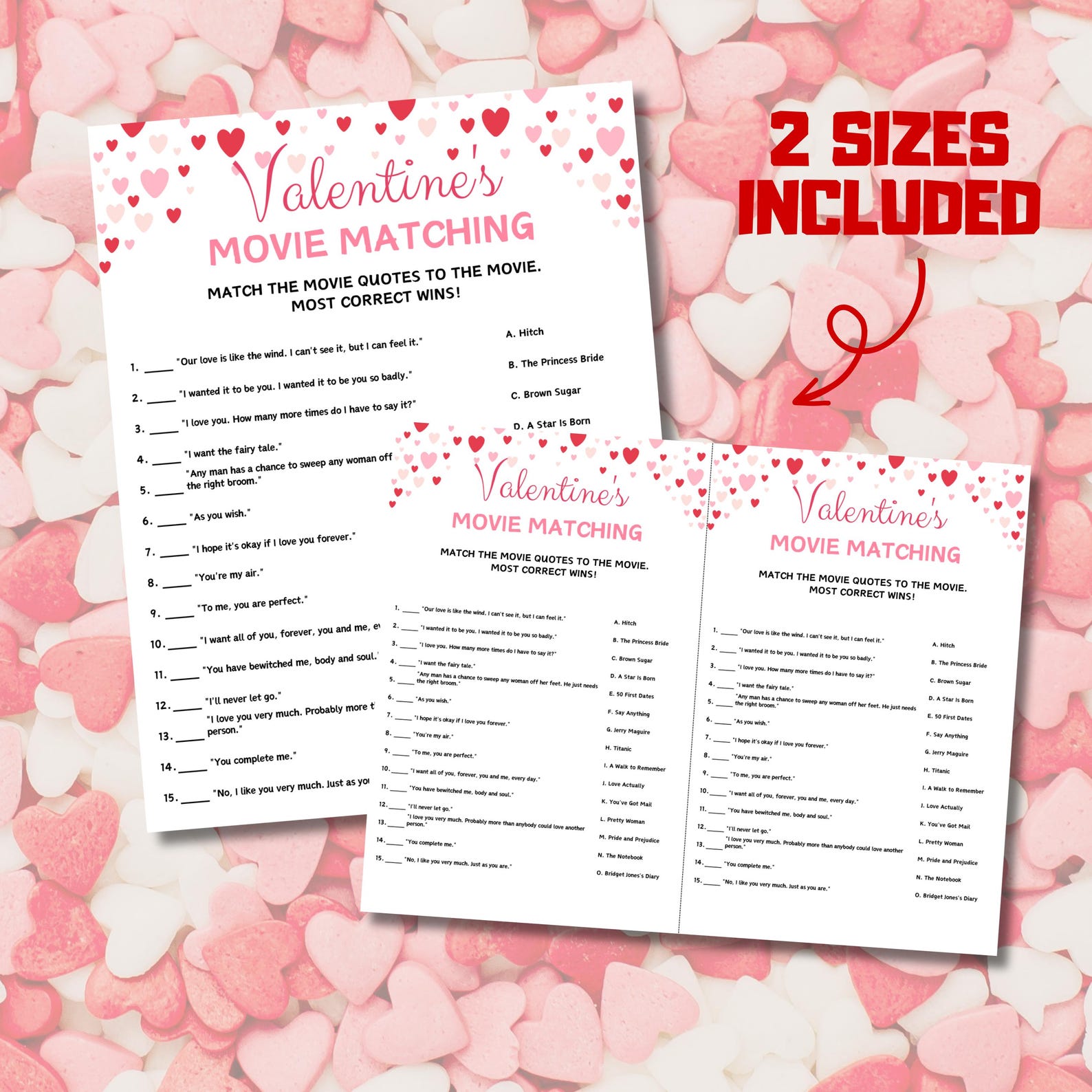 Valentine's Day Movie Matching Game | Love Movie Quote Match Game ...