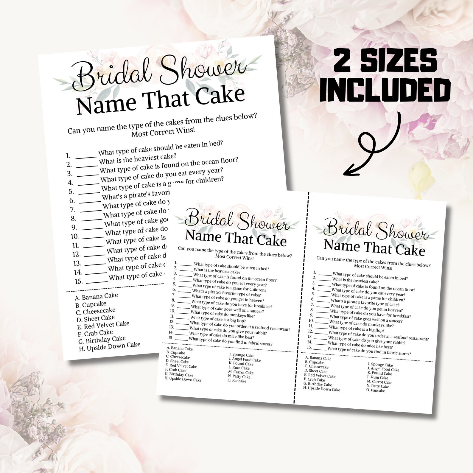 Bridal Shower Name That Cake Game | Guess the Cake Name | Printable ...