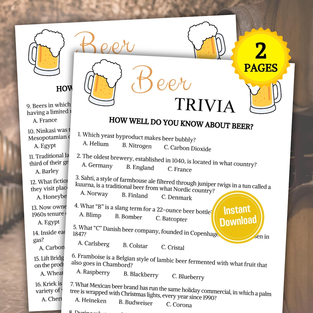 Beer Trivia Game | Printable Bar Trivia Game Cards | Brewery Games ...
