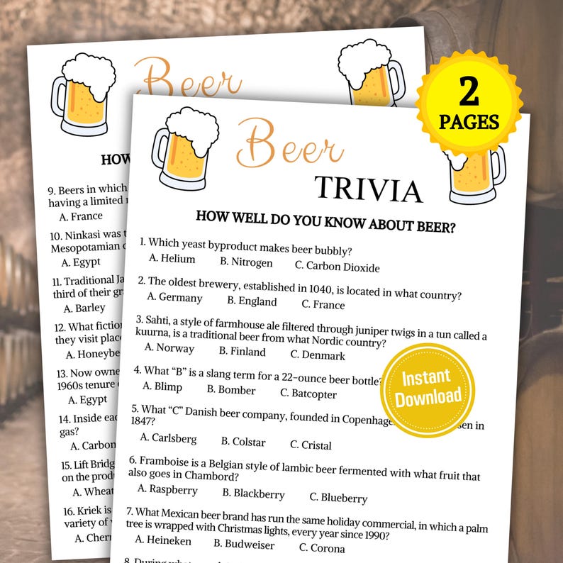 Beer Trivia Game | Printable Bar Trivia Game Cards | Brewery Games ...