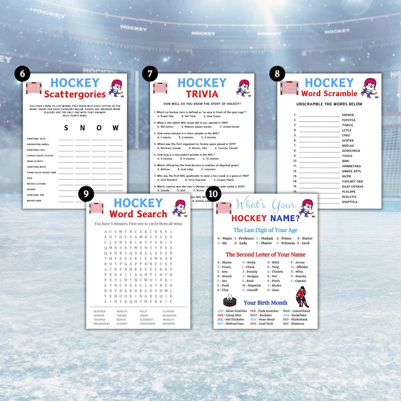 Hockey Games Bundle | Printable Hockey Team Party Game | Hockey ABC ...