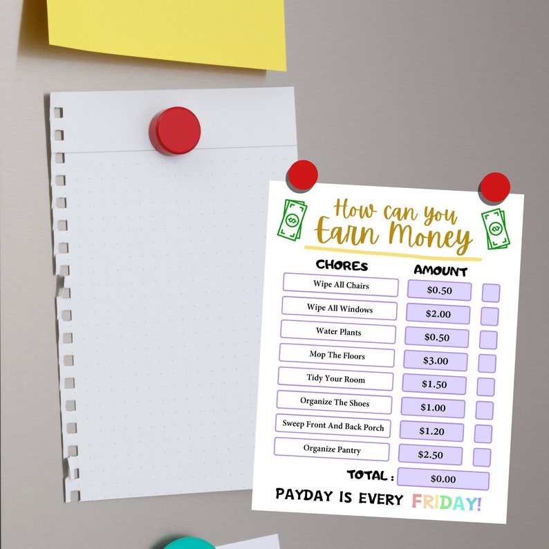 How to Earn Money Chore Chart for Kids Cool Color Tone Printable ...