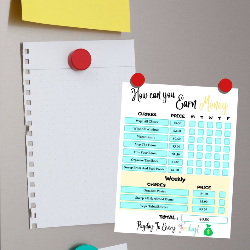 Editable Chore Chart for Kids Cool Color Tone, Editable Allowance Chore ...