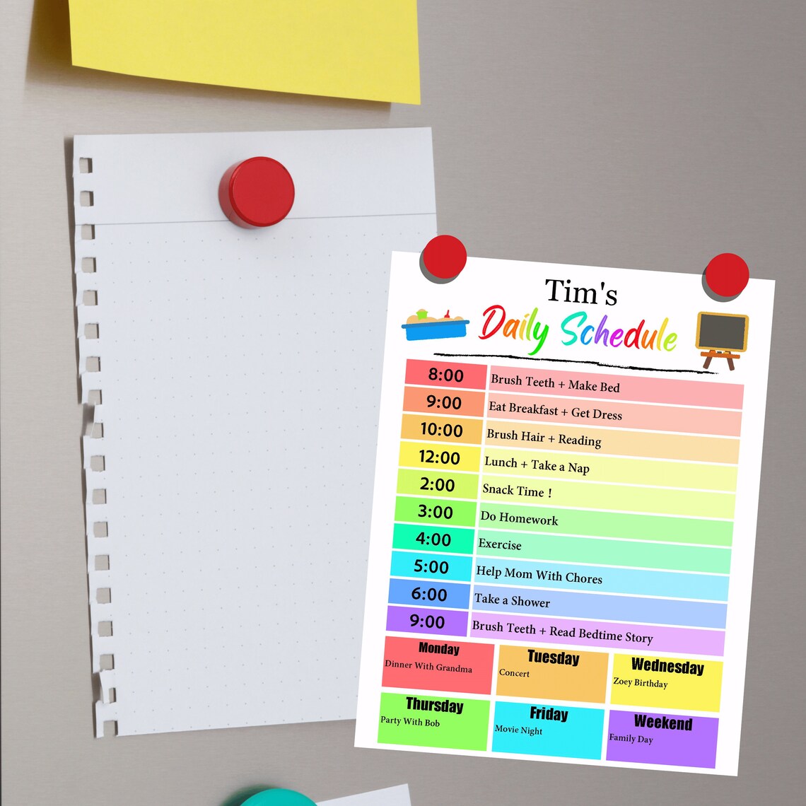Kids Fillable Daily Schedule Rainbow Color, Daily Routine ...