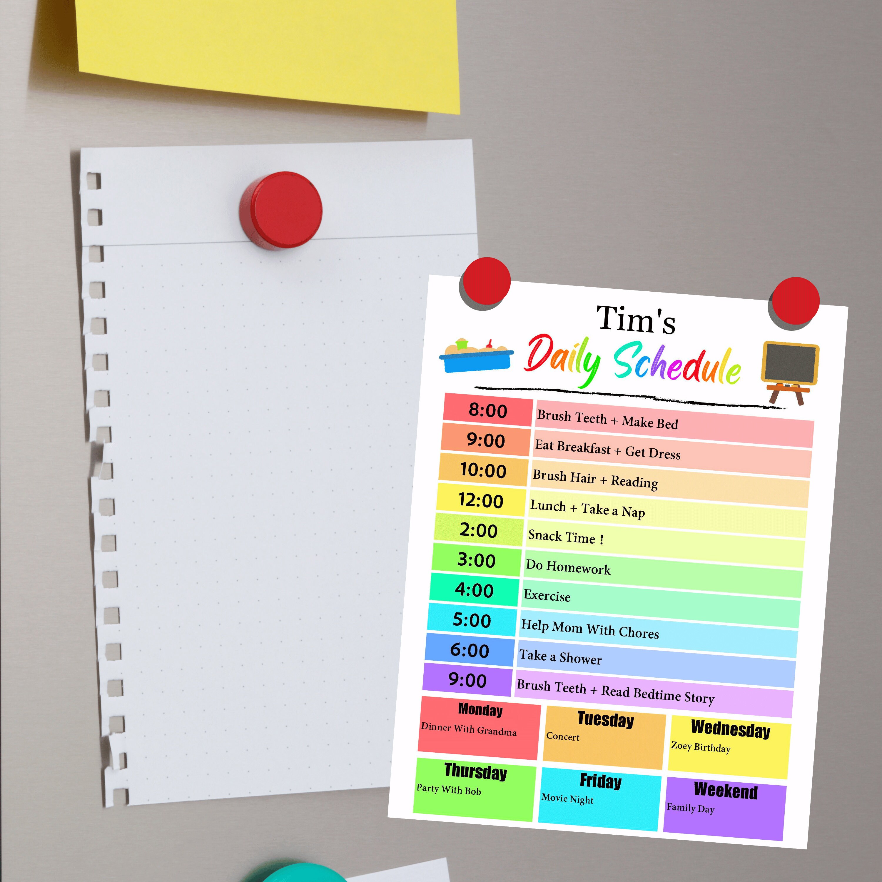 Kids Fillable Daily Schedule Rainbow Color, Daily Routine ...