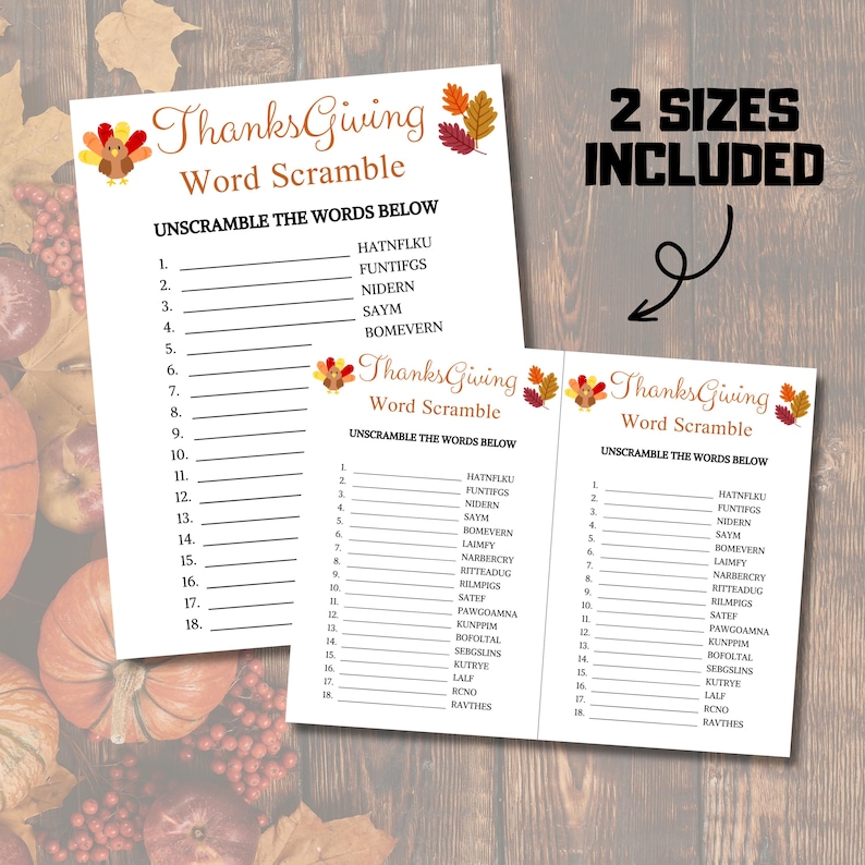 Thanksgiving Word Scramble Game | Thanksgiving Word Game | Fall Trivia ...