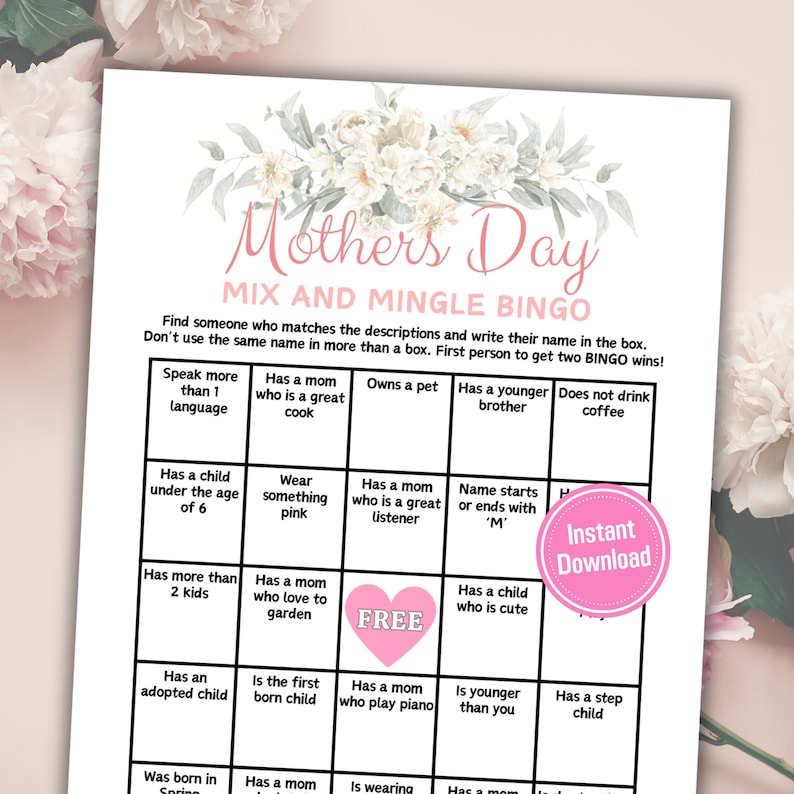 Mothers Day Mix and Mingle Bingo | Mothers Day Find the Guest Bingo ...