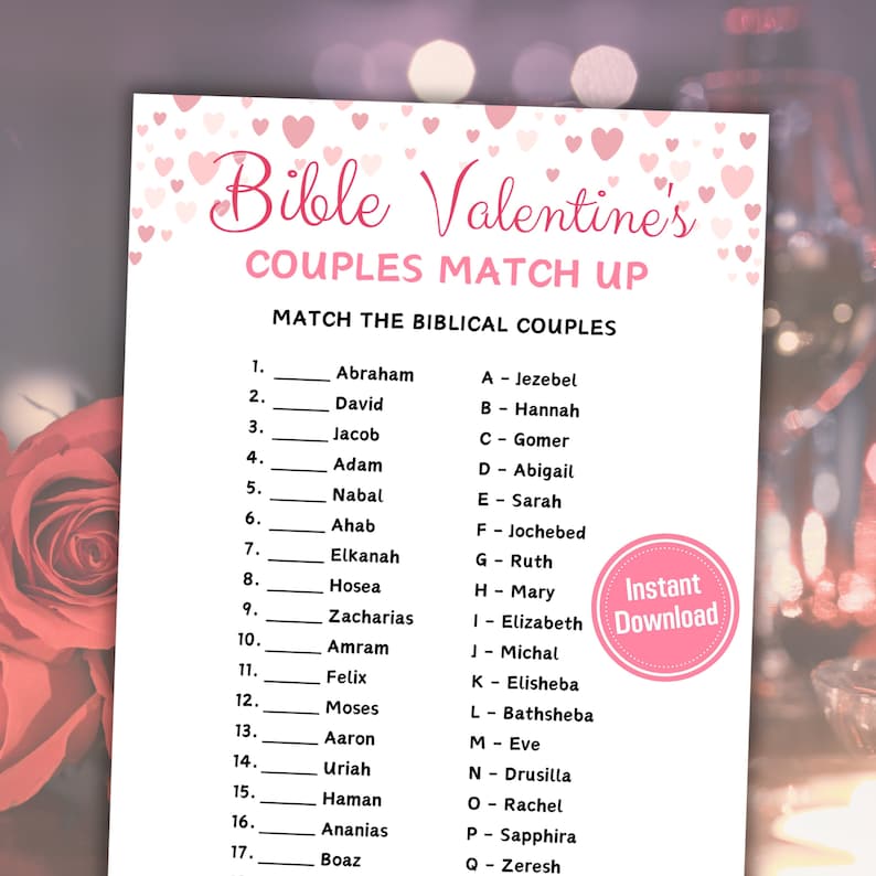 Bible Couples Matching Game | Valentine's Bible Couples Quiz ...