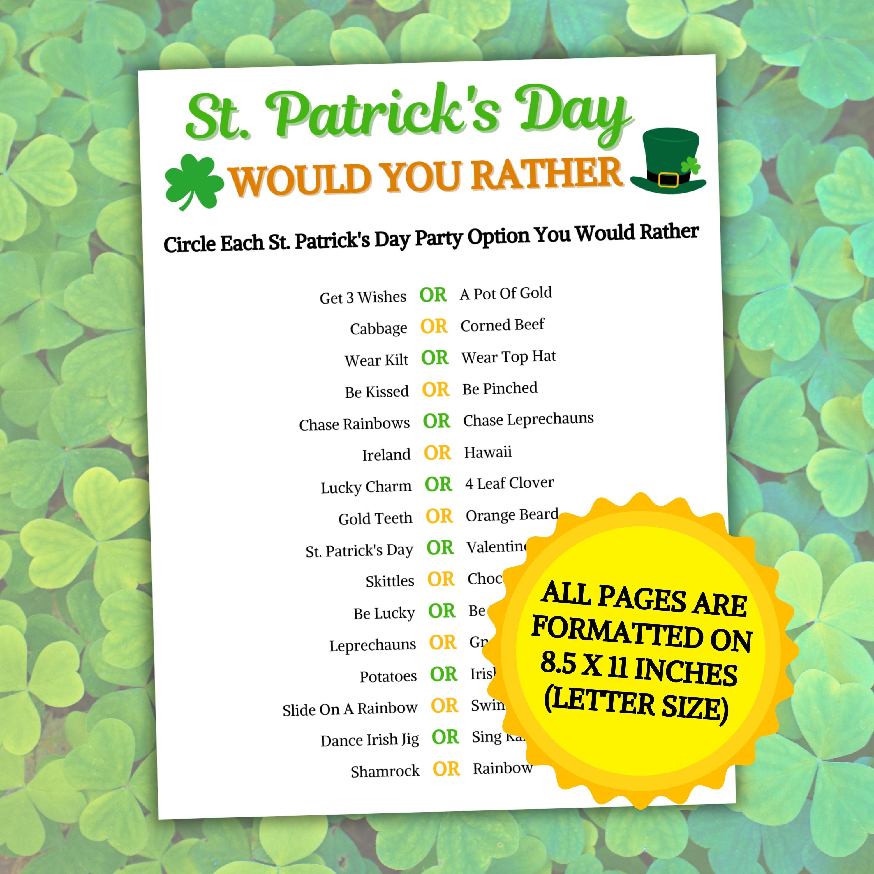 St. Patrick's Day Would You Rather Game | Printable St. Patty's This or ...